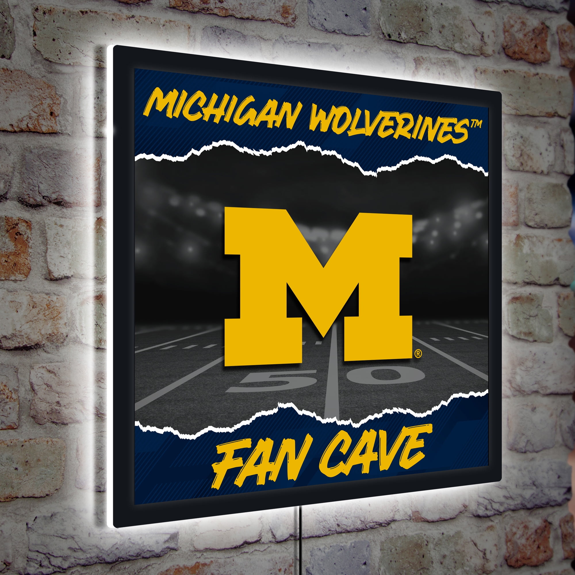 Michigan Wolverines 23" LED Fan Cave Square-Shaped Lighted Wall Sign ...