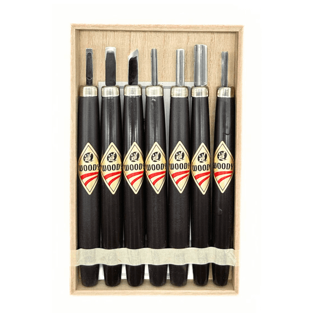 Michihamono WOODY Japanese Wood Carving Knives, 7 piece Chisel & Gouge ...