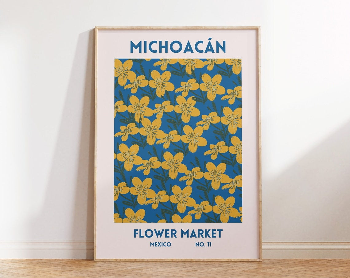 Michoacan Flower Market Art Print, Set Of 1, Mexico Floral Decor Poster ...