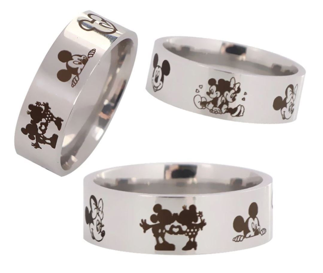 Mickey And Minnie Mouse Silvertone Stainless Steel Band Ring Size 12 ...