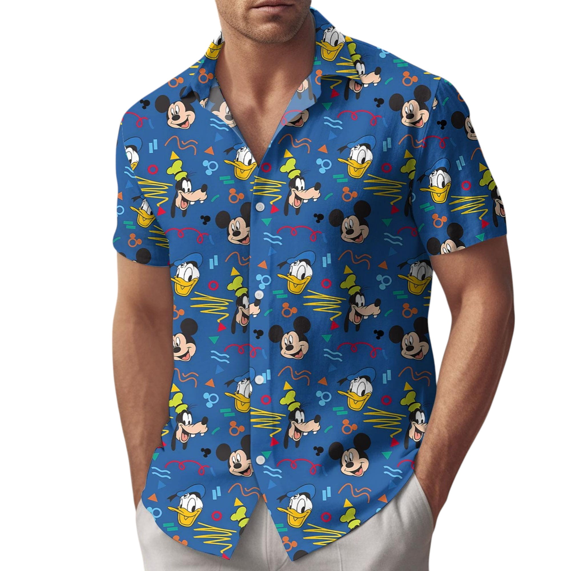 Mickey Donald Goofy Blue Hawaiian Shirt Disney Cartoon Vacation Family ...