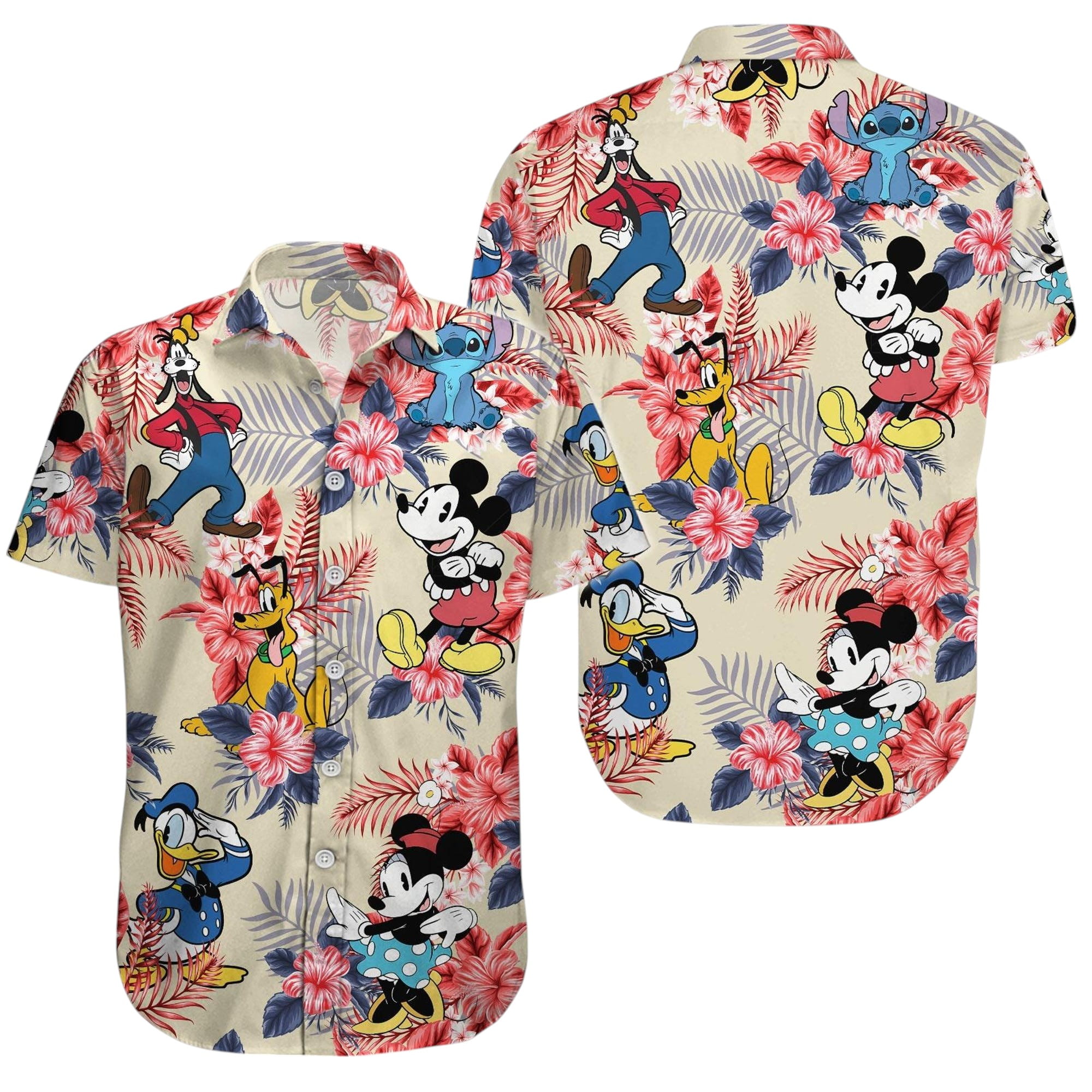 Mickey Donald Goofy Tropical Button Shirt Disney Cartoon Summer Beach ...