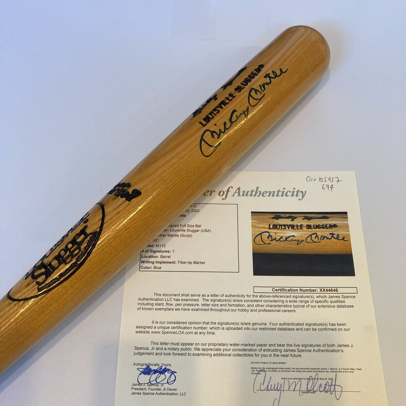 Mickey Mantle Signed Louisville Slugger Game Model Baseball Bat JSA COA ...