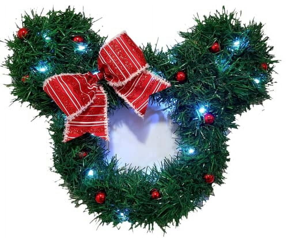 Mickey & Minnie 17" Christmas Tree Wreath - LED Lit with Red Ornaments ...