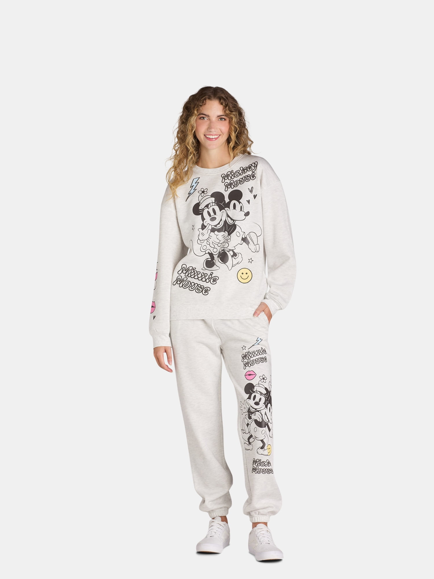 Mickey and Minnie Women's Plus Graphic Sweatshirt and Jogger Pants Set ...