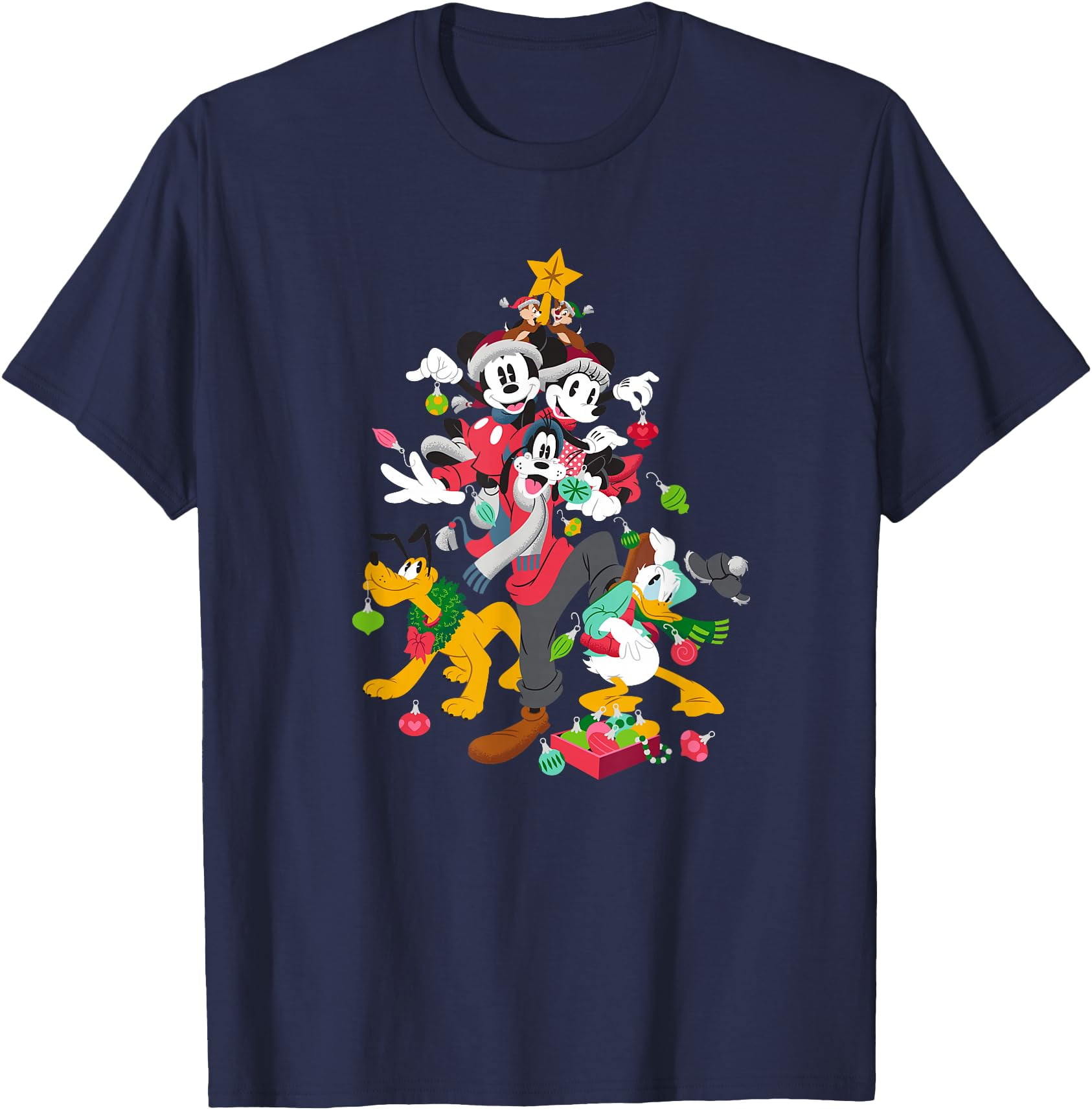 Mickey Minnie Goofy Pluto Chip Dale Christmas Tree DTG Print Unisex T ...