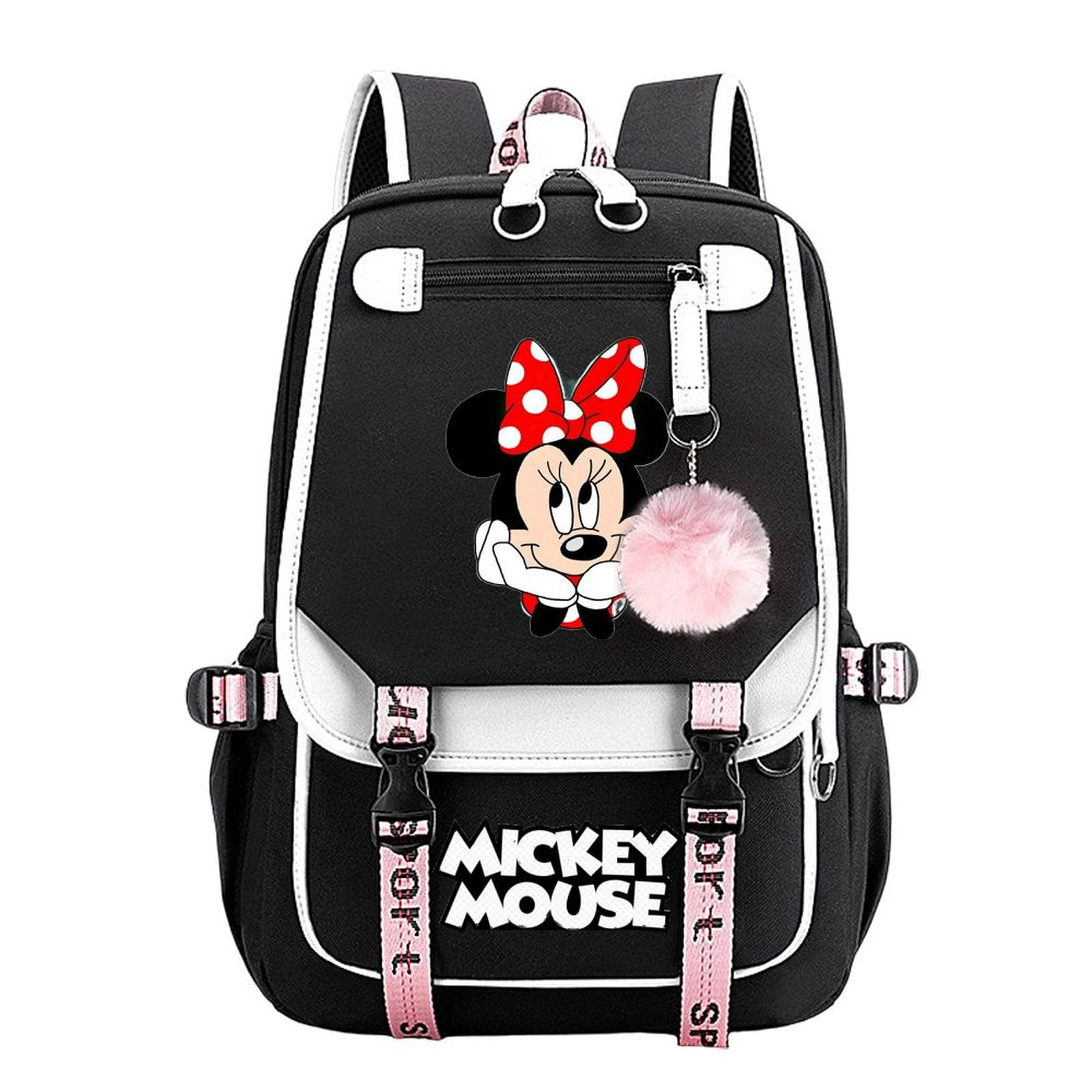 Mickey and Minnie Kawaii Backpack with Plush Pendant, 18inch Waterproof ...