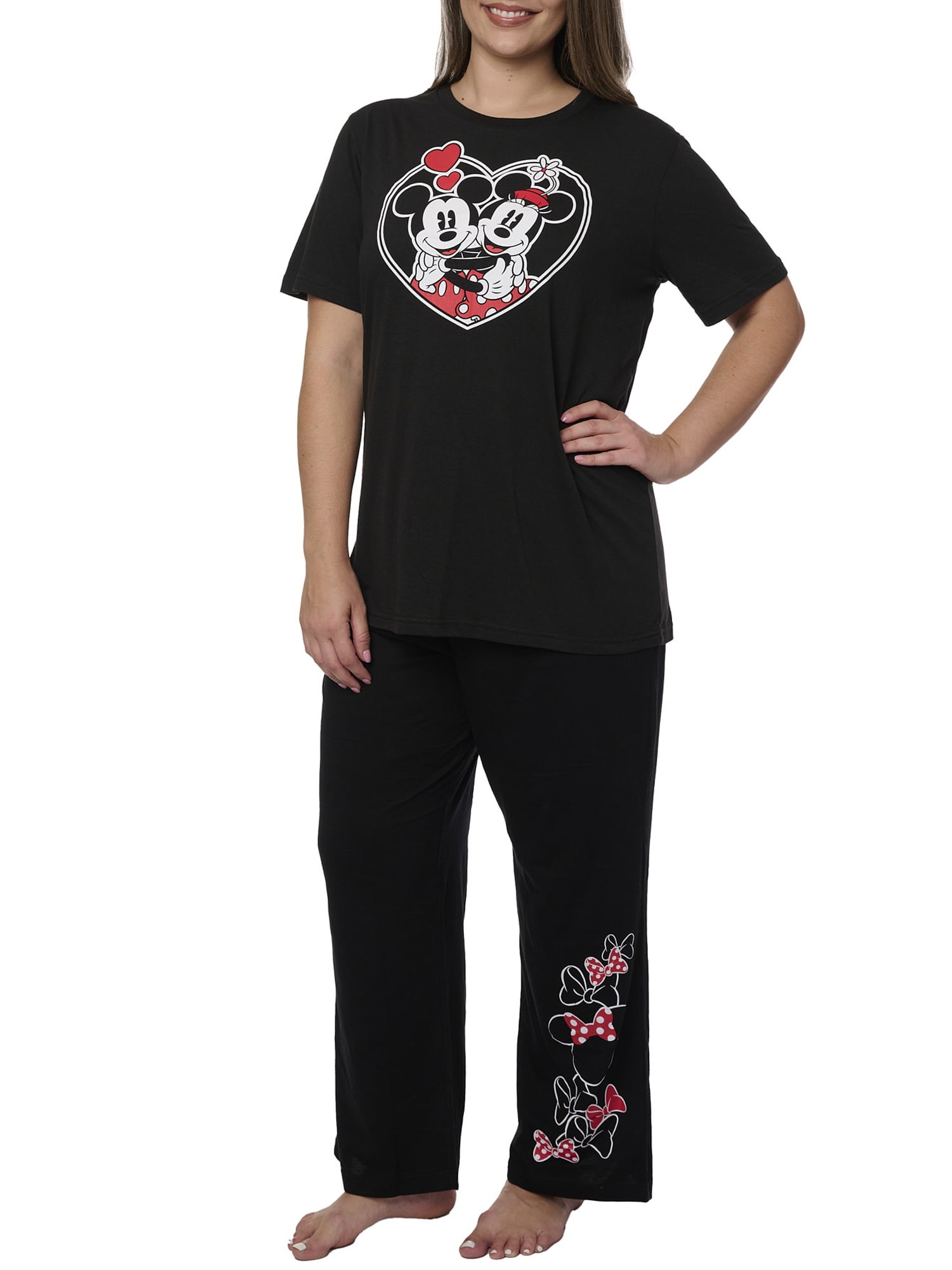 Mickey & Minnie Mouse Heart T-Shirt w/ Pajama Pants Lounge Wear Plus ...