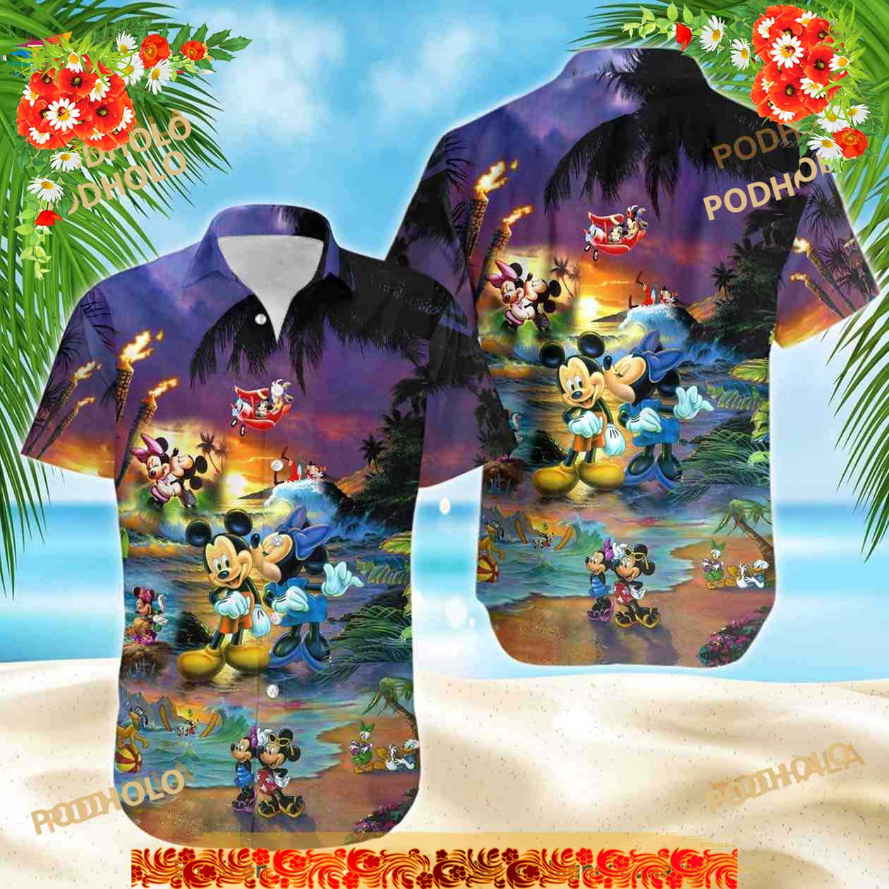 Mickey Minnie Mouse Sunset Beach Disney Hawaiian Shirt - Walmart.com