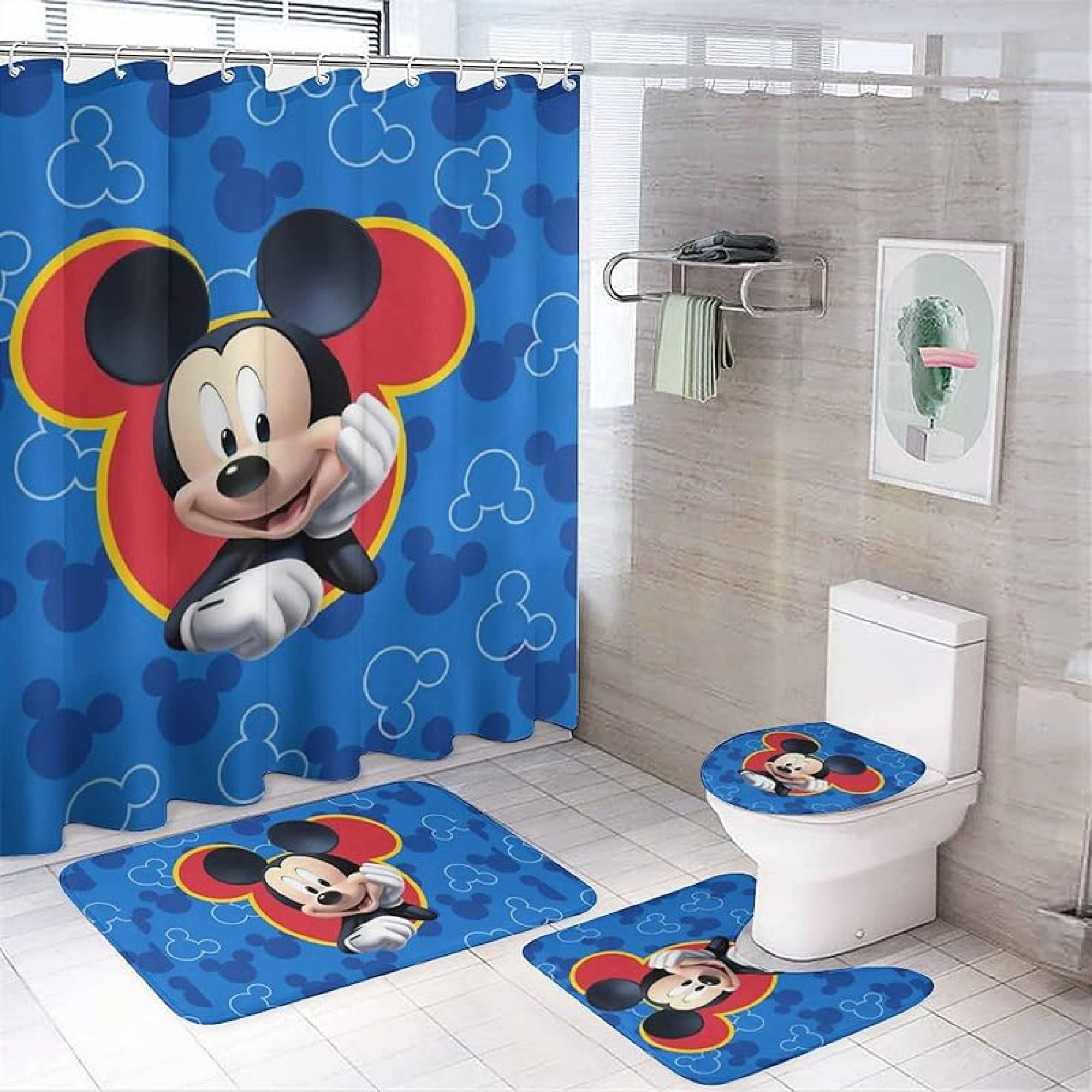 Mickey Mouse 4pcs Cartoon Shower Curtain Sets Bathroom Sets With