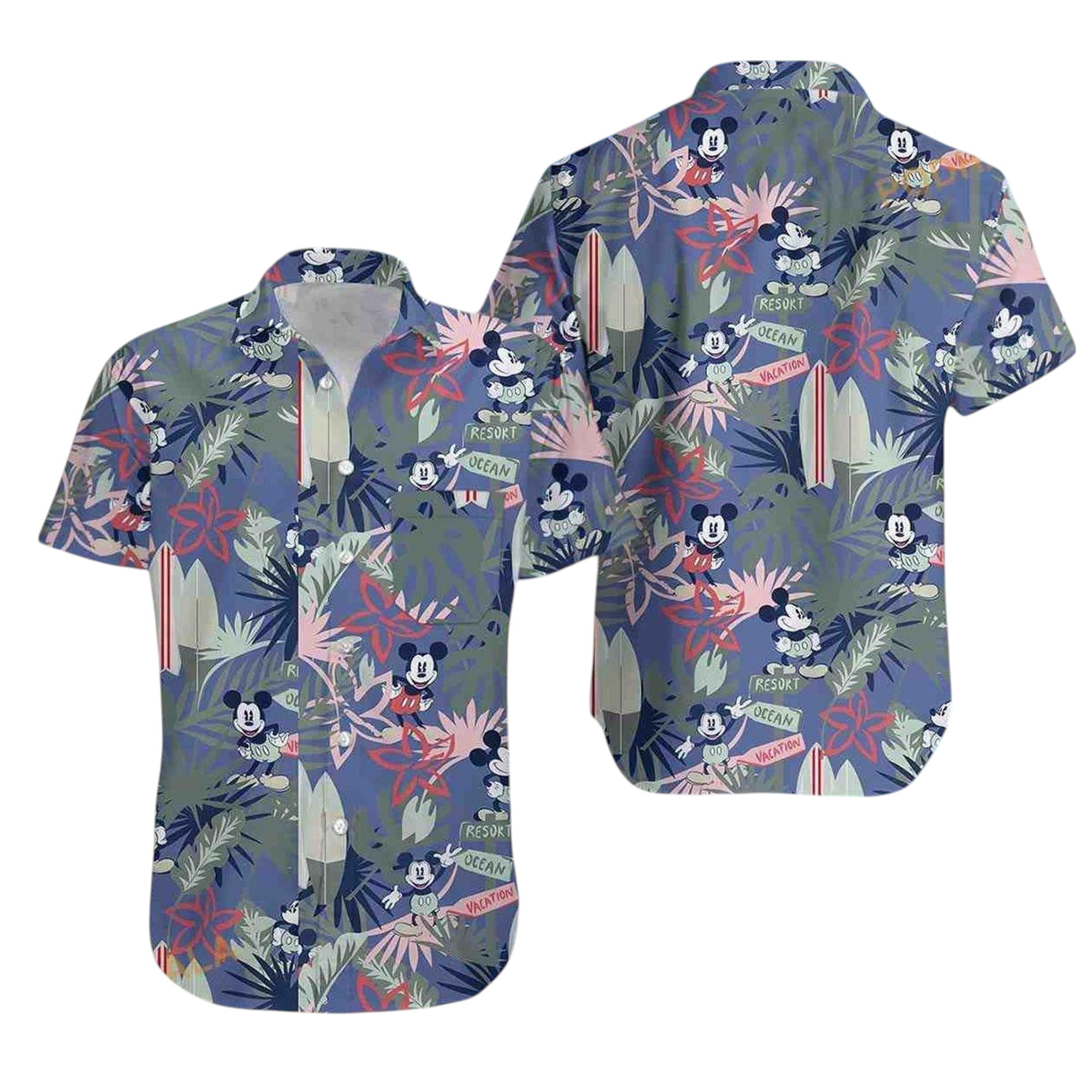 Mickey Mouse Aloha Summer Hawaiian Shirt Disney Vacation Resort Button ...