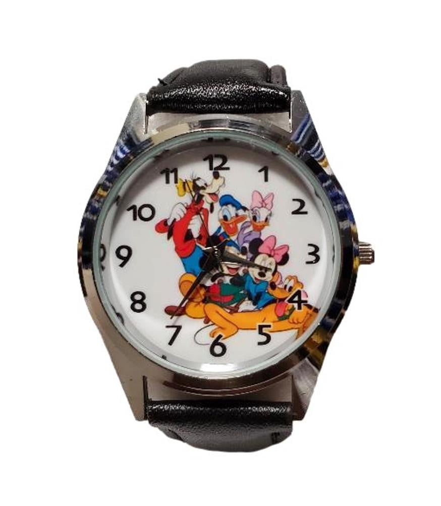 Mickey Mouse And Friends Cartoon Characters Black Leather Band Wrist ...