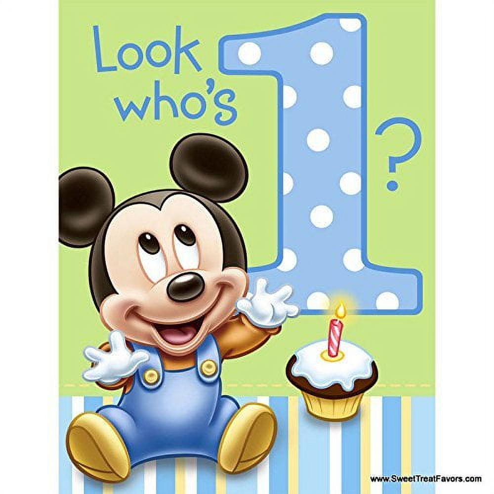 Mickey Mouse Baby 1st Birthday Edible Icing Image Cake Topper for 1/4 ...