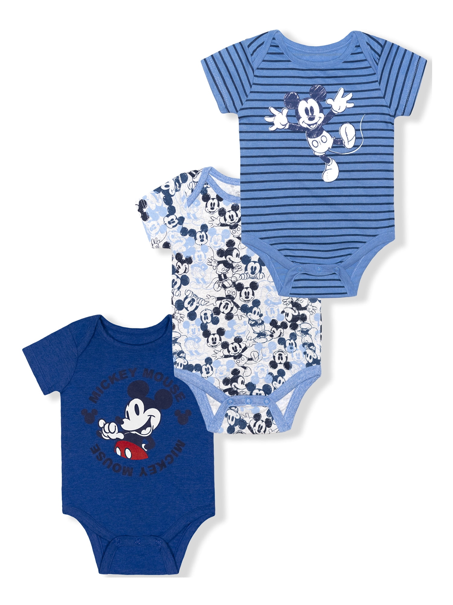 Mickey Mouse Baby Boy Short Sleeve Bodysuits, 3 Pack - Walmart.com
