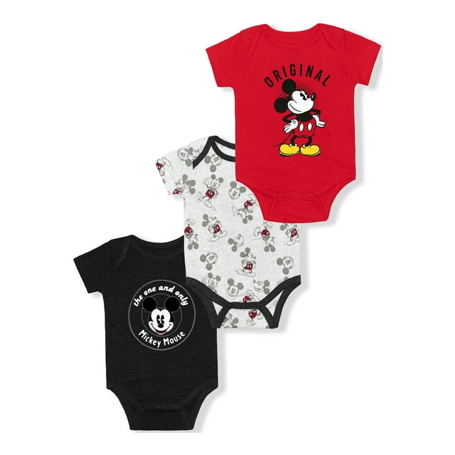 Mickey Mouse Baby Boy Short Sleeve Bodysuits, 3 Pack - Walmart.com
