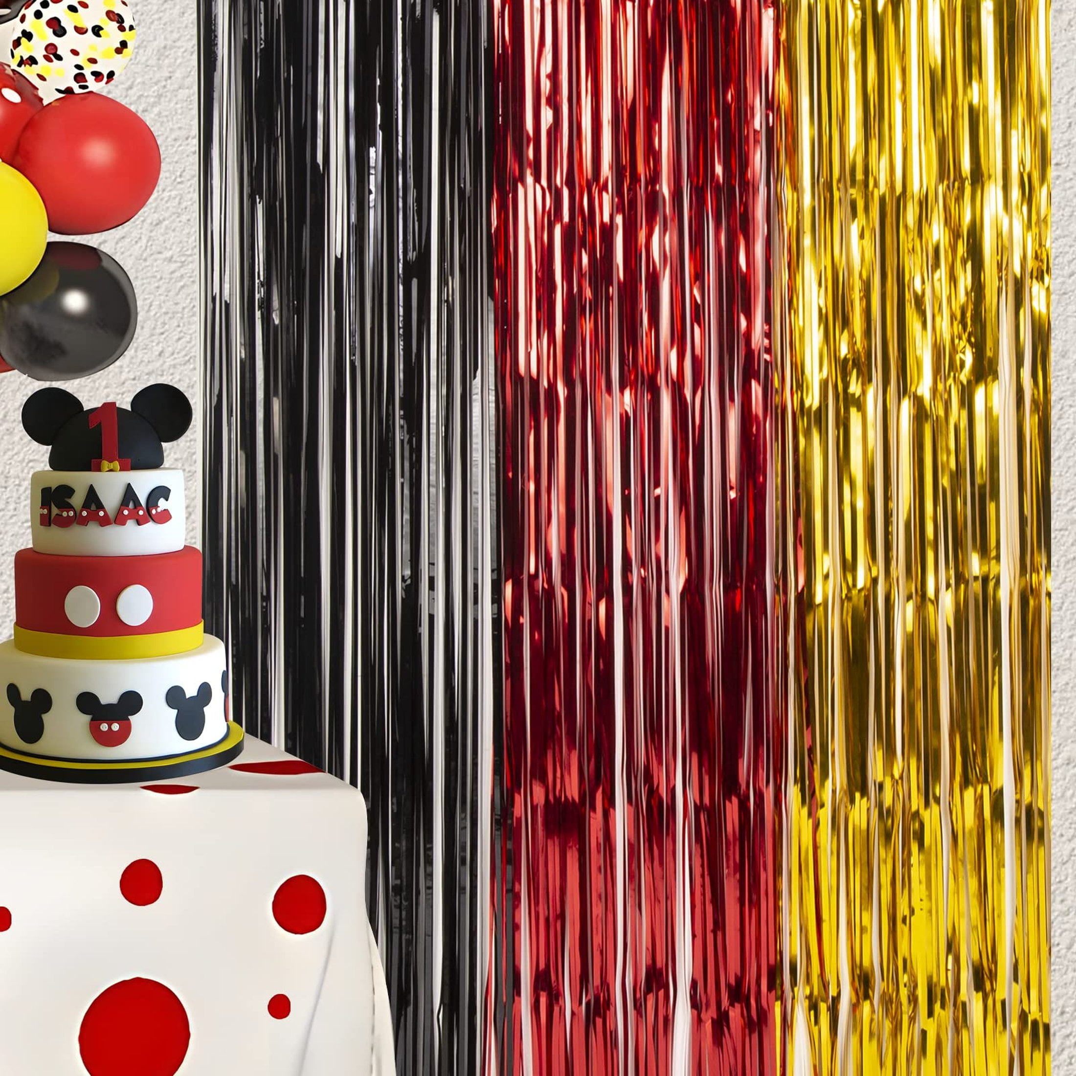 Mickey Mouse Birthday Bash Decor Set, Vibrant Black Red Gold Tinsel ...