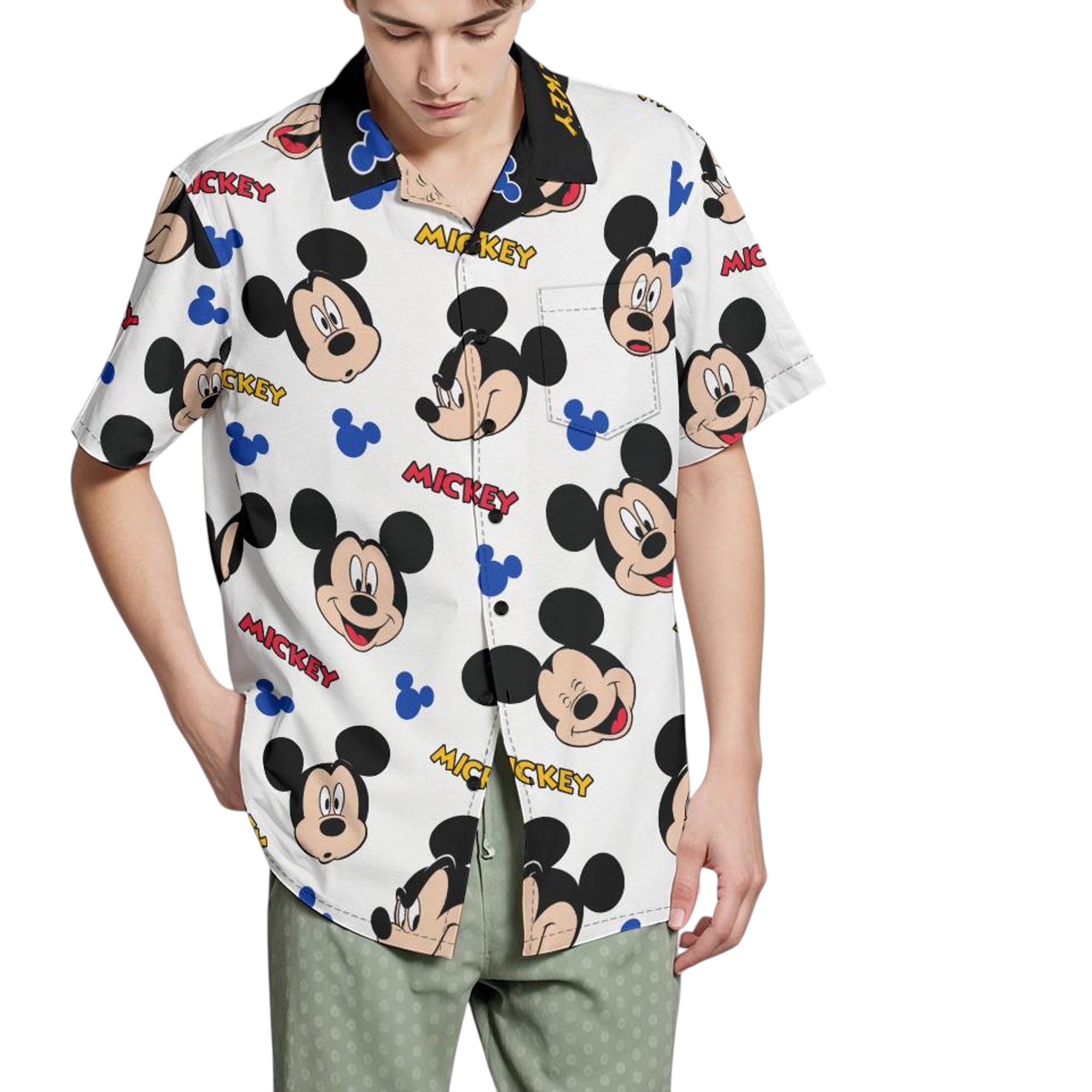 Mickey Mouse Custom Hawaiian Shirt Pocket Cotton Poplin - Walmart.com