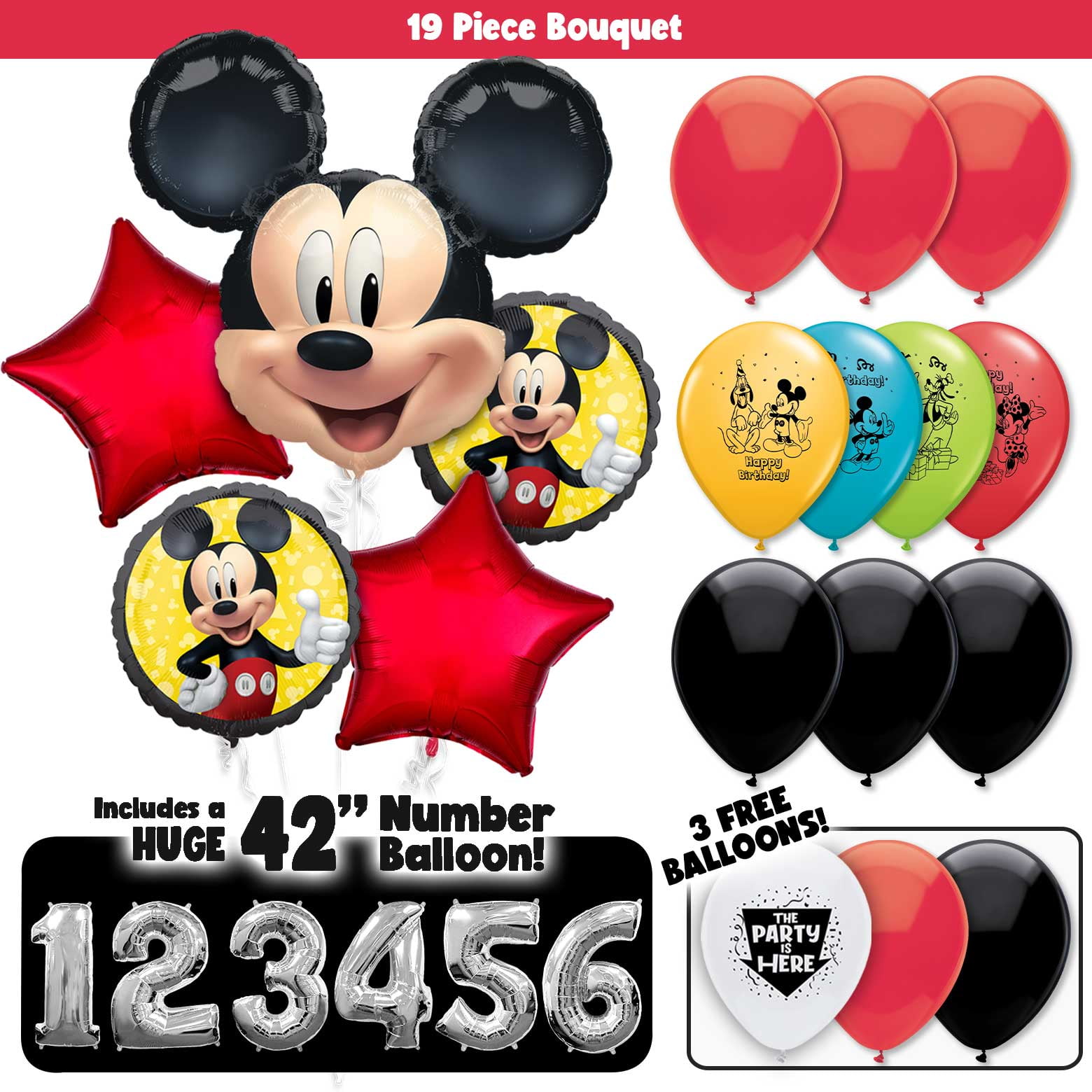Mickey Mouse Deluxe Balloon Bouquet - Silver Number 1 - Walmart.com