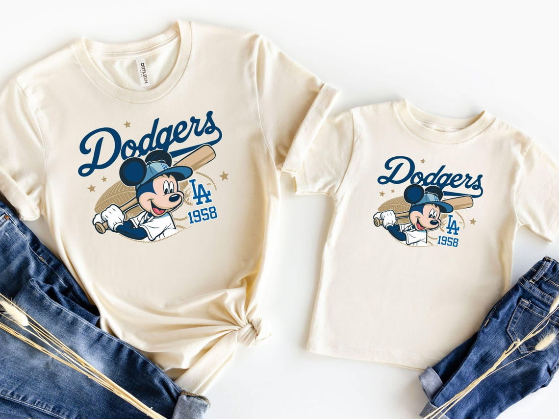 Mickey Mouse Dodgers 1958 Baseball Youth Toddler Kids T-Shirt, Mickey ...