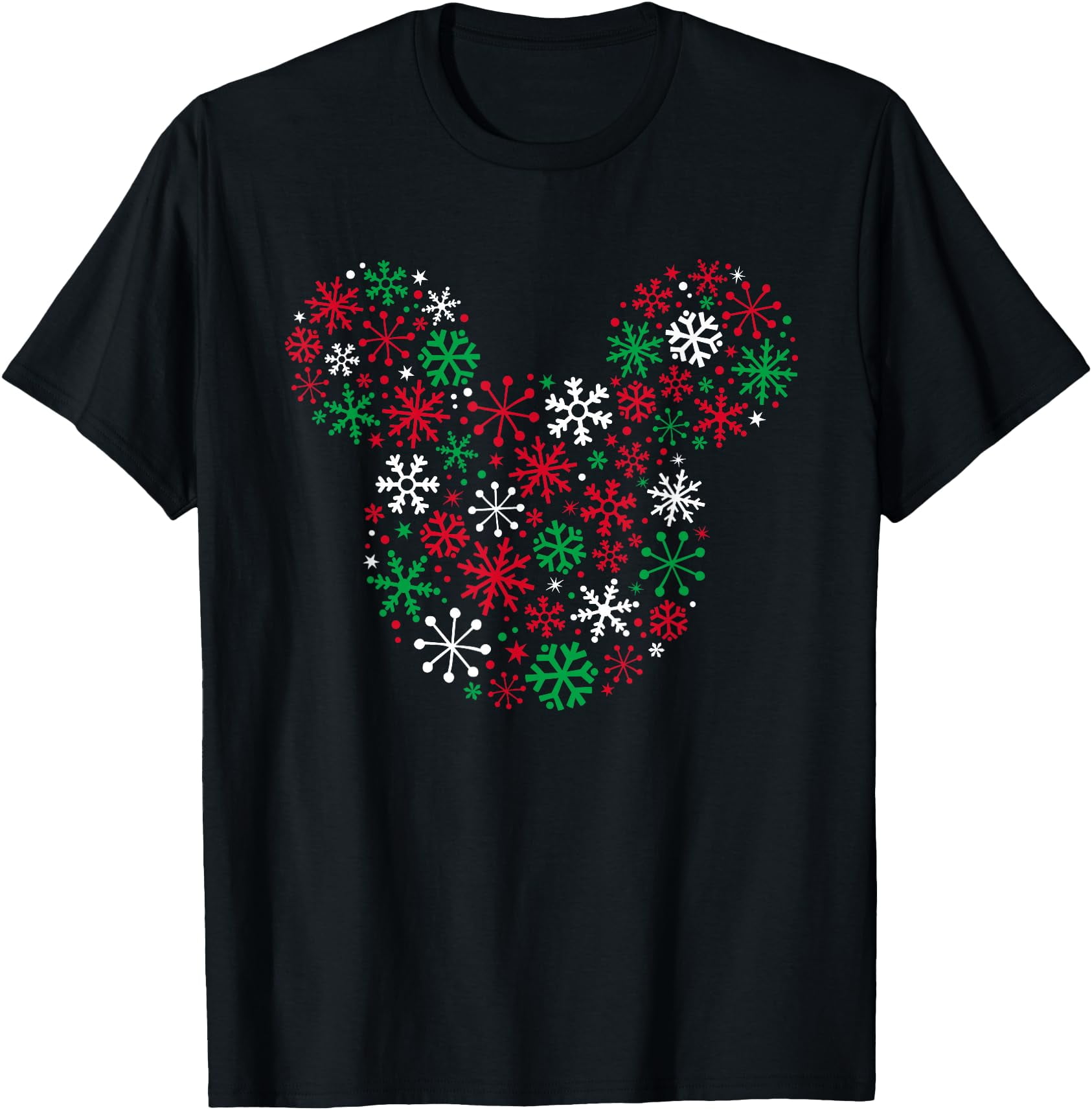 Mickey Mouse Ear Icon Holiday Snowflakes DTG Print Unisex T-Shirt,Black ...