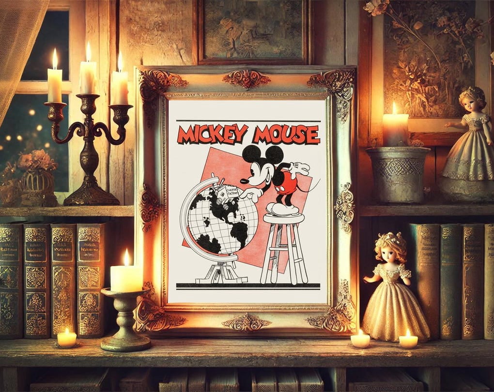 Mickey Mouse Globe Vintage Art Print - Mickey Mouse Vintage Wall Decor ...
