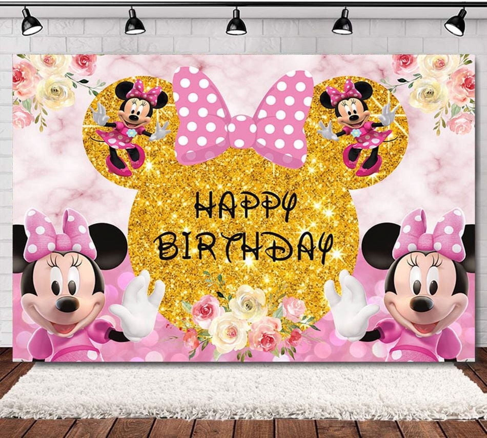 Happy Birthday Minnie Anime Cartoon Theme Backdrops Banner Birthday ...