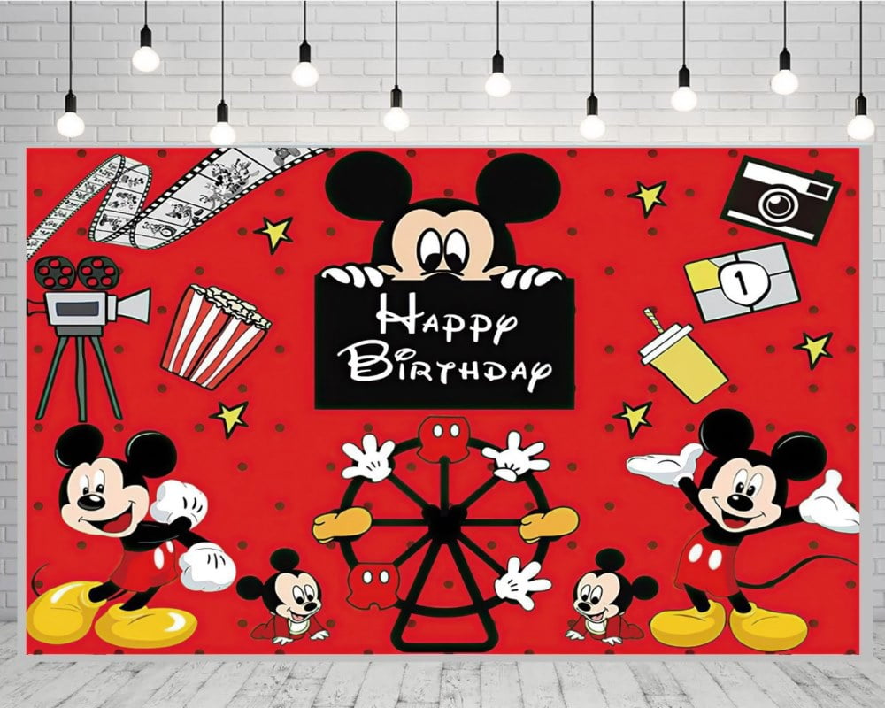 Mickey Mouse Happy Birthday Anime Cartoon Theme Backdrops Banner ...