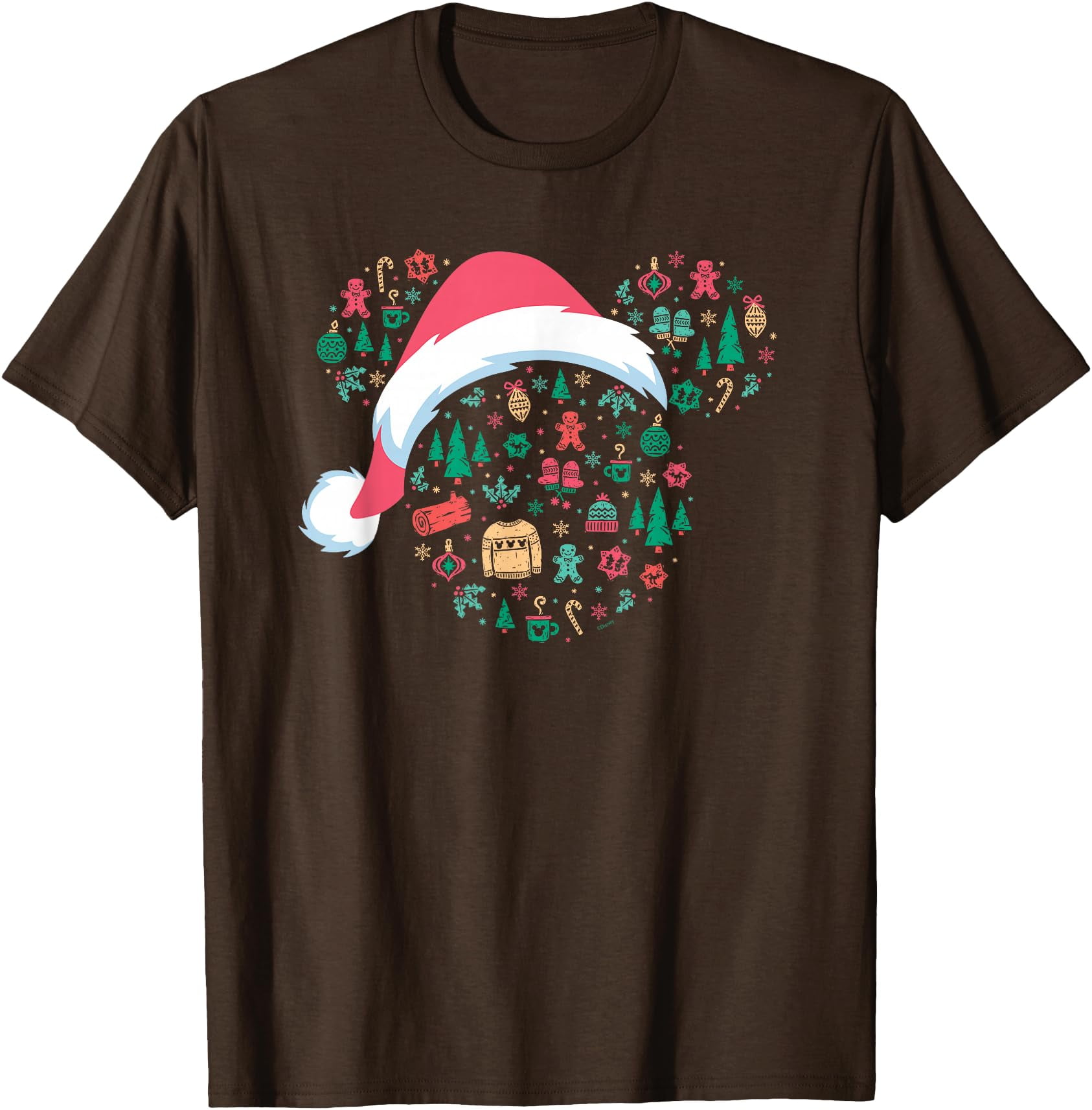 Mickey Mouse Head Icon Christmas Holiday Santa Hat DTG Print Unisex T ...