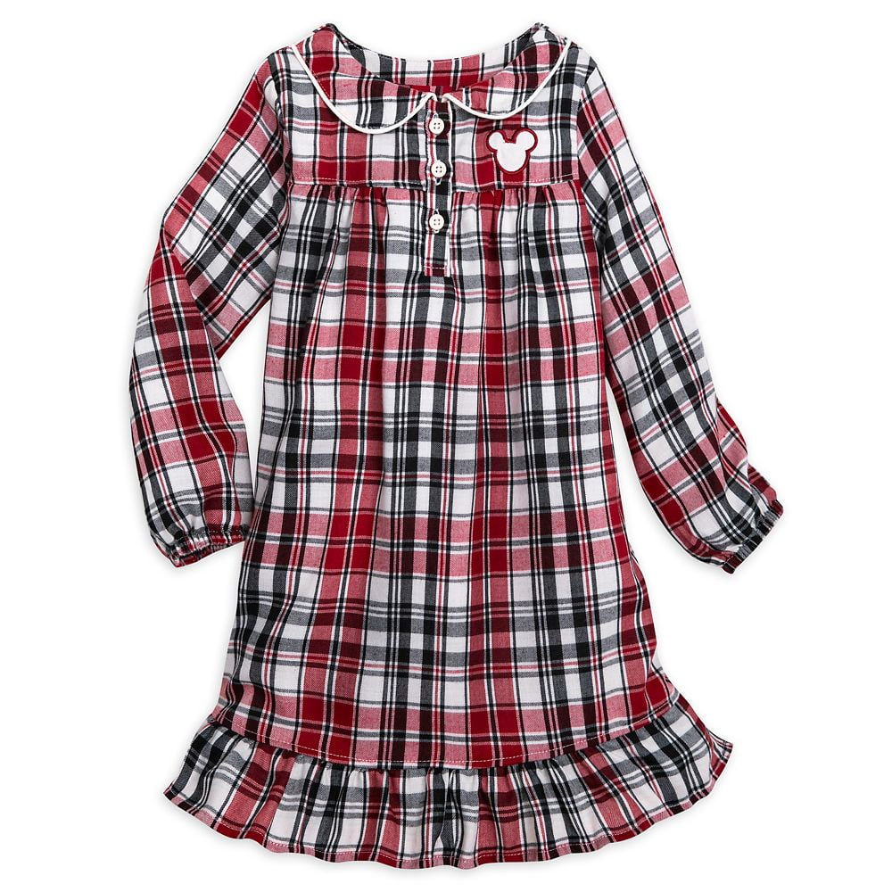 Mickey Mouse Holiday Plaid Flannel Nightshirt for Kids Girls Size 7/8 ...