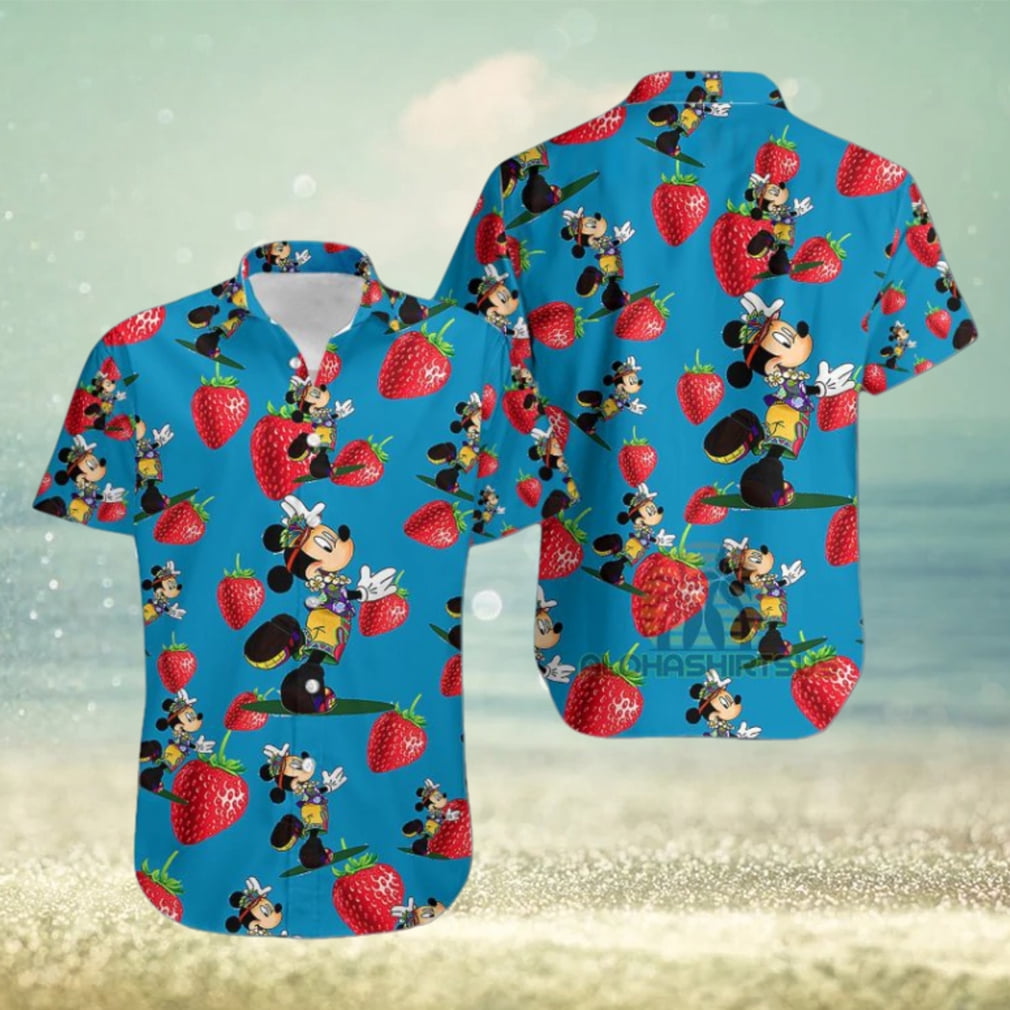Mickey Mouse Hula Strawberry Sapphire Slim Fit Hawaiian Shirt - Walmart.com