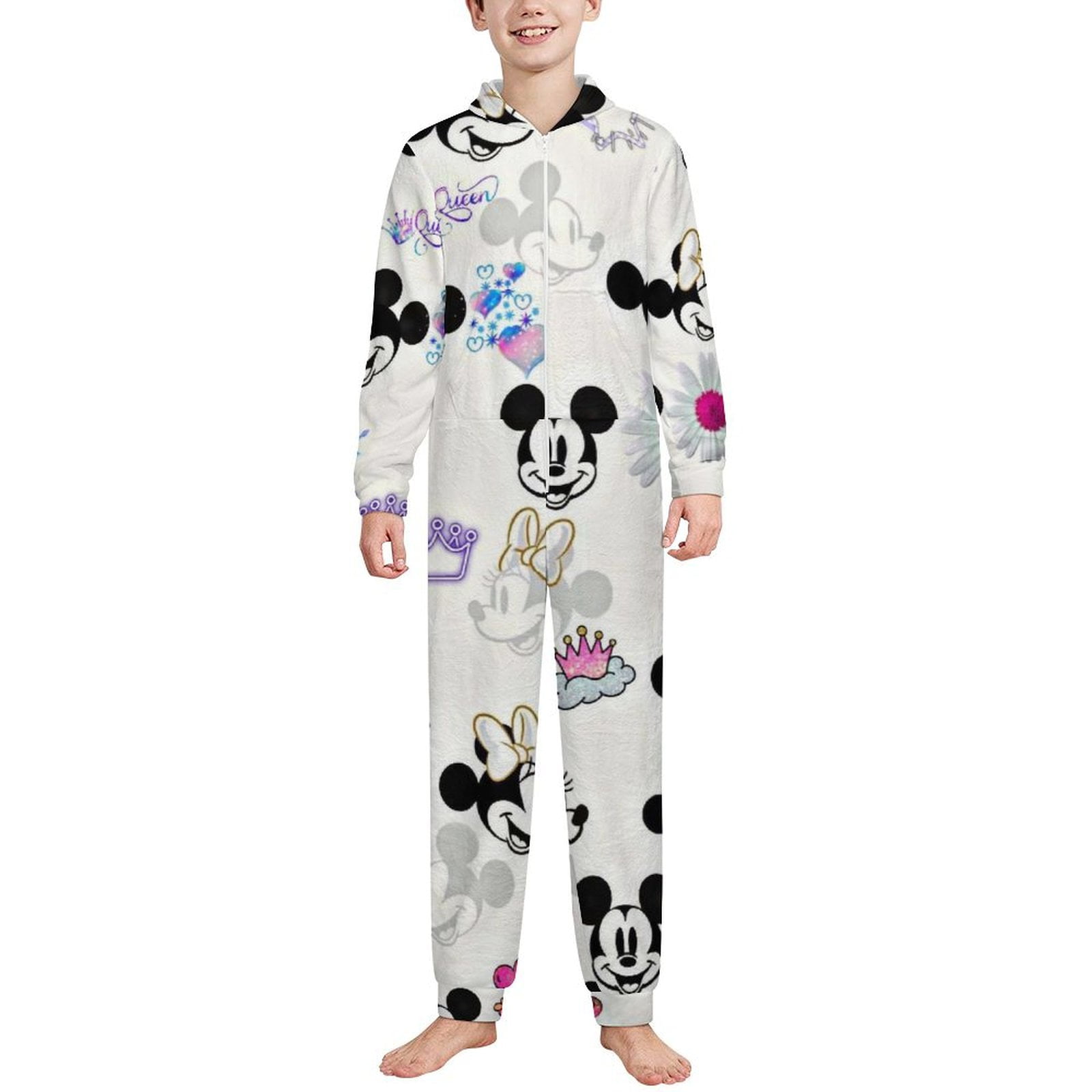 Mickey Mouse Kids Onesie Pajamas, Boys Girls Long Sleeve Zip Up Hooded ...