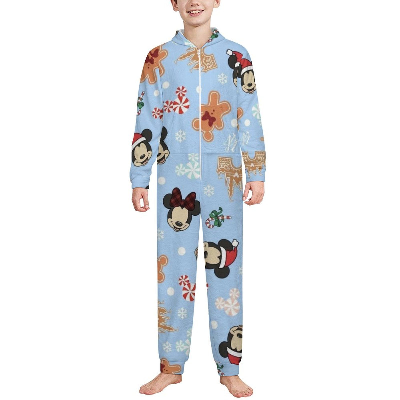 Mickey Mouse Kids Onesie Pajamas, Boys Girls Long Sleeve Zip Up Hooded ...