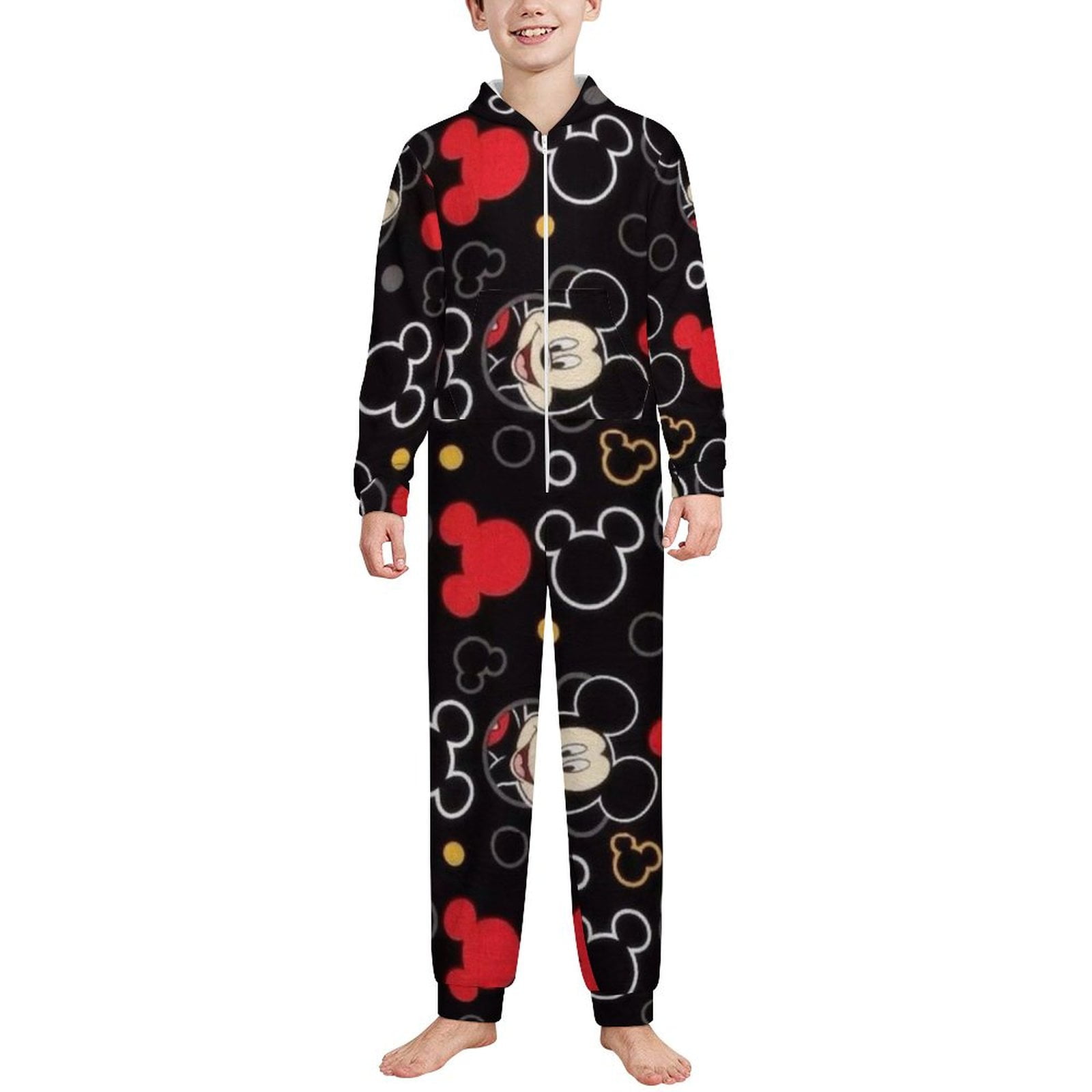 Mickey Mouse Kids Onesie Pajamas, Boys Girls Long Sleeve Zip Up Hooded ...