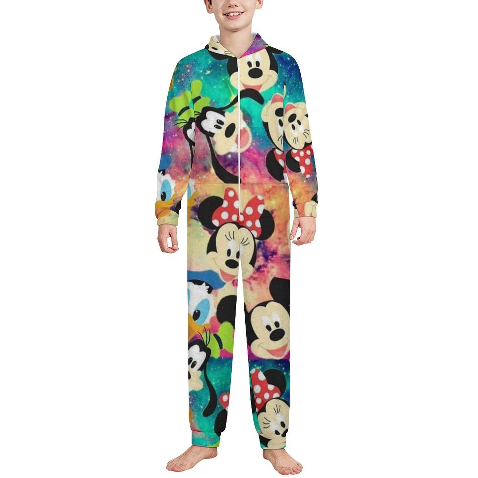 Mickey Mouse Kids Onesie Pajamas, Boys Girls Long Sleeve Zip Up Hooded ...