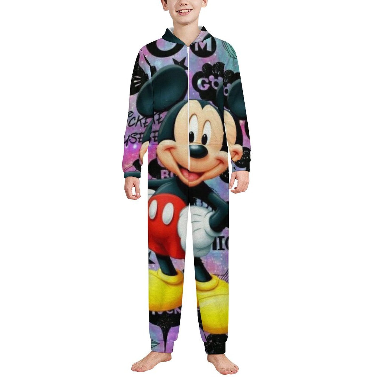 Mickey Mouse Kids Onesie Pajamas, Boys Girls Long Sleeve Zip Up Hooded ...