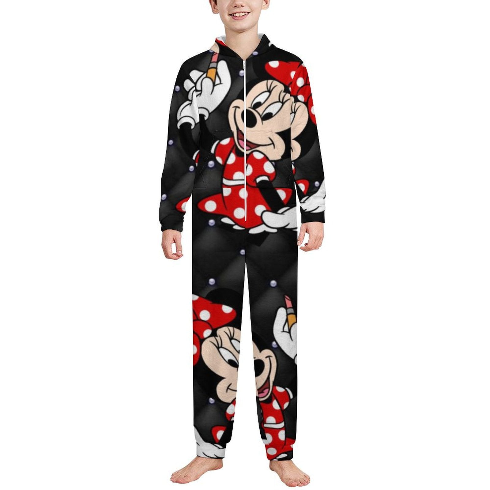 Mickey Mouse Kids Onesie Pajamas, Boys Girls Long Sleeve Zip Up Hooded ...