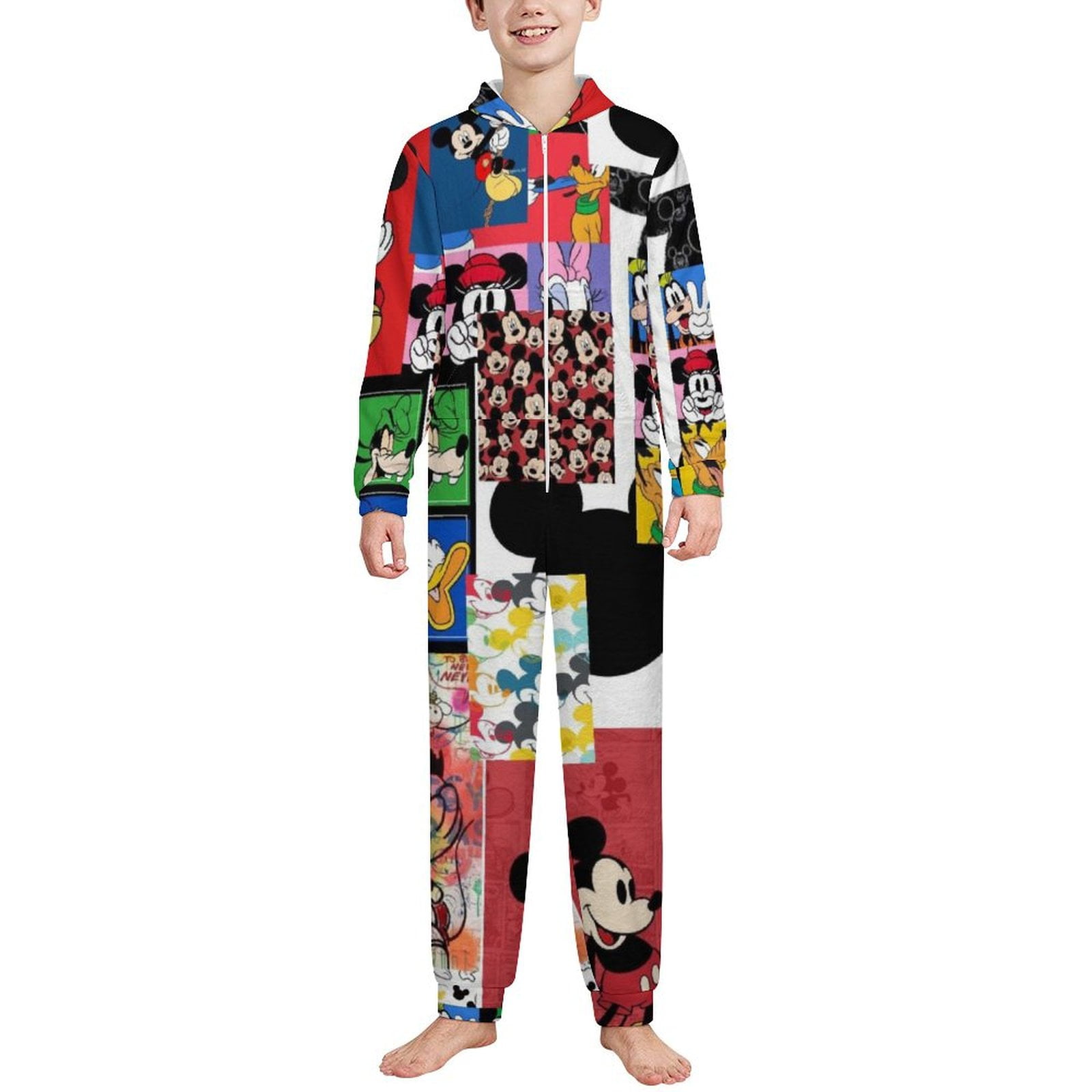 Mickey Mouse Kids Onesie Pajamas, Boys Girls Long Sleeve Zip Up Hooded ...