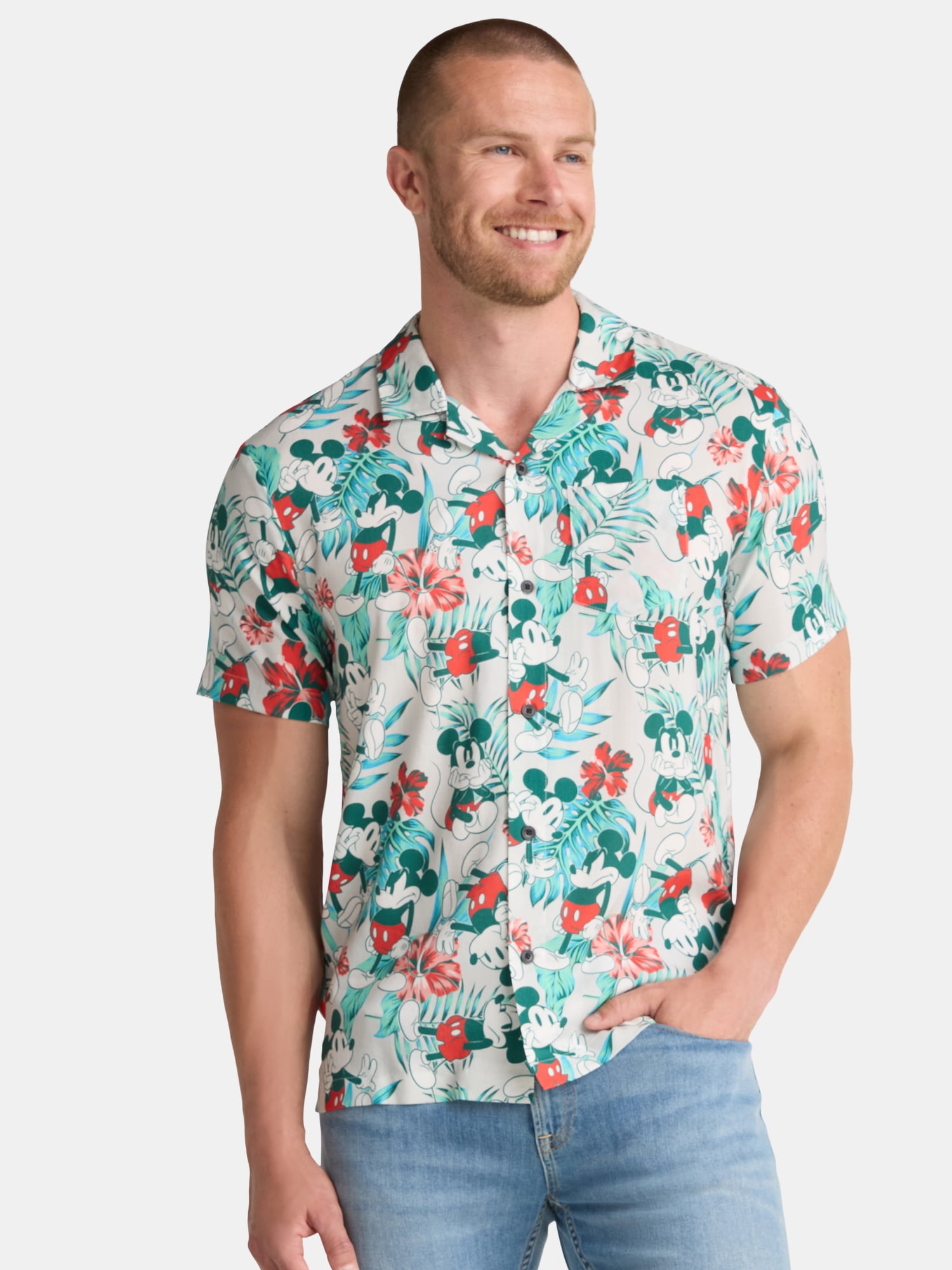 Mickey Mouse Men's and Big Men's Madness Graphic Button Up Shirt, Sizes ...