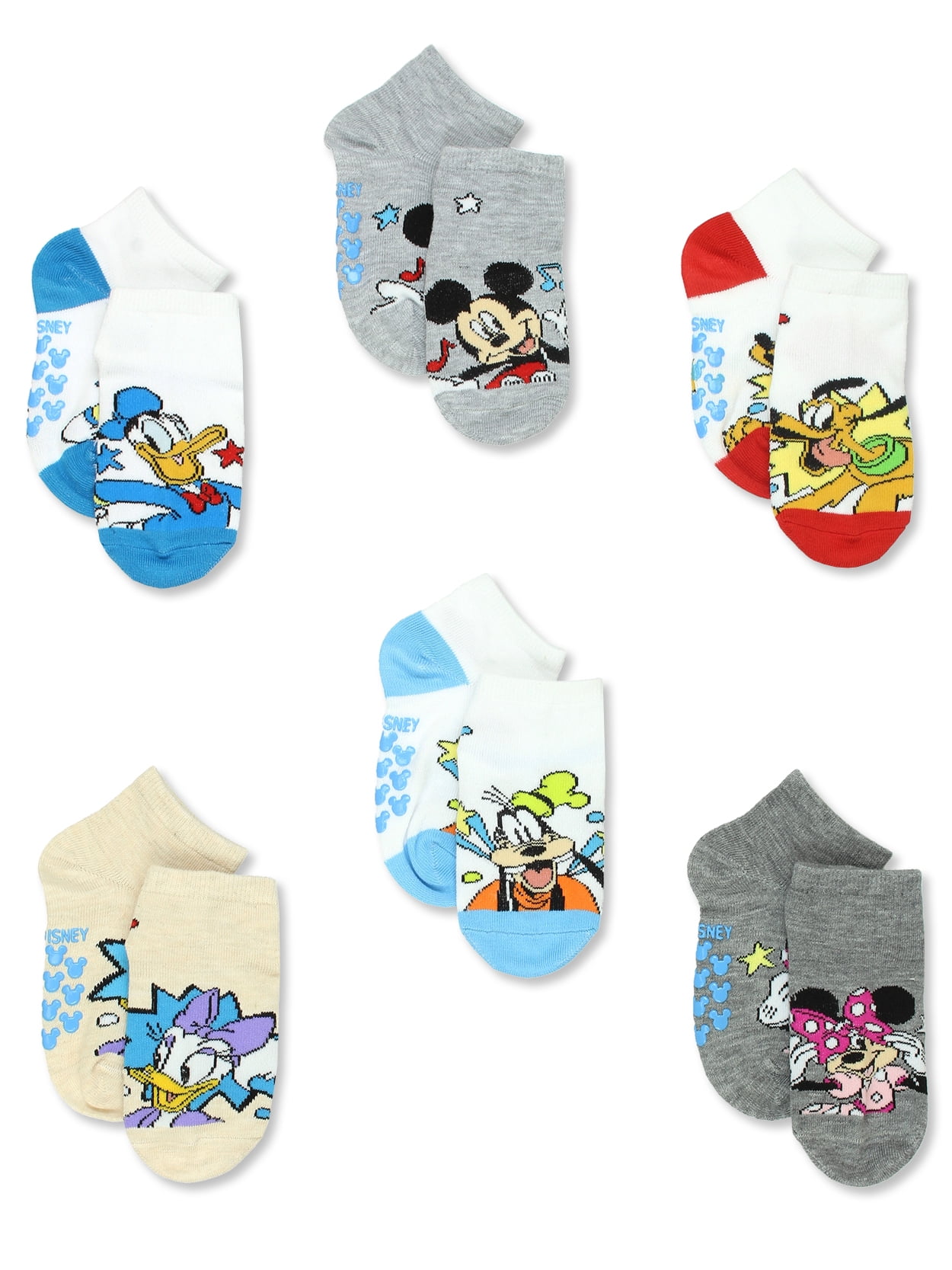 Mickey Mouse Minnie Donald Duck Boys Toddler 6 Pack Gripper Quarter ...