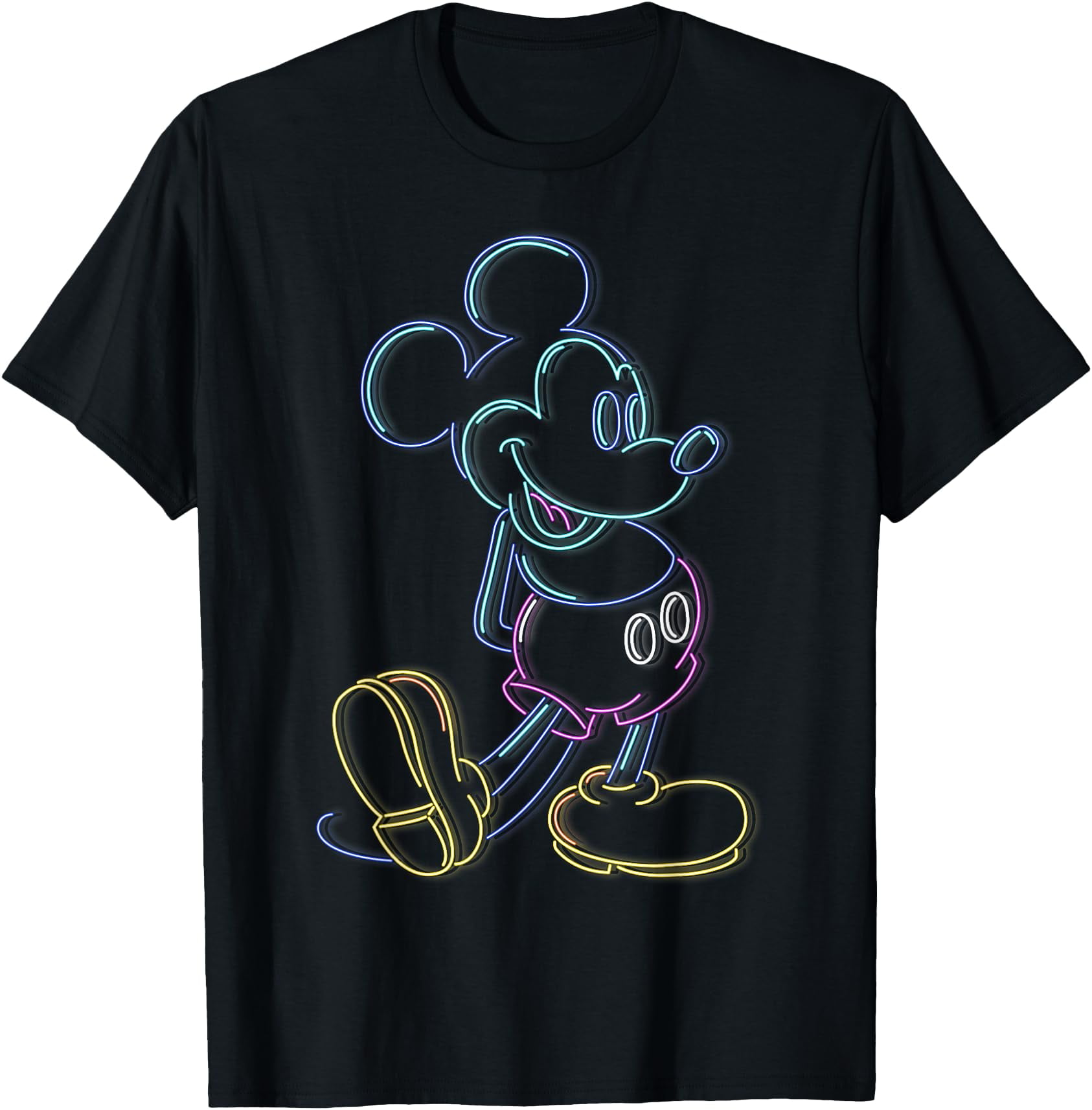 Mickey Mouse Neon Line Portrait DTG Print Unisex T-Shirt,Black Color ...
