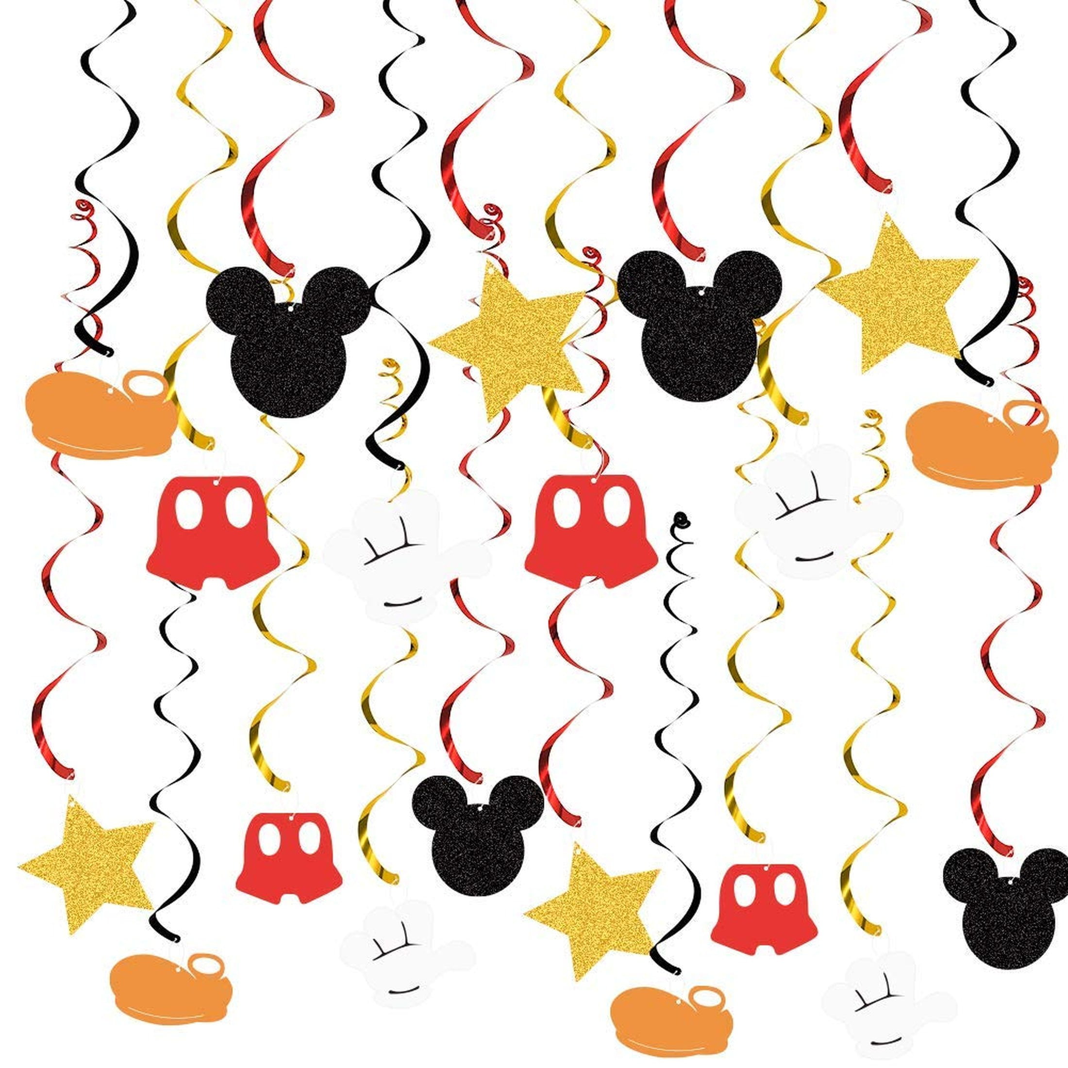 Mickey Mouse Party Swirls - Glitter Gold & Red Hanging Decorations for ...