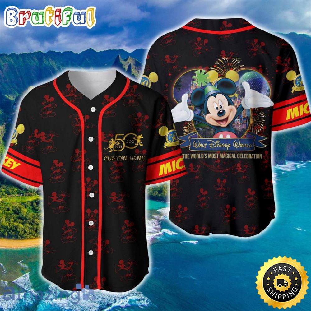 Mickey Mouse Red Disney 50th Anniversary Baseball Jersey - Hot Sale ...