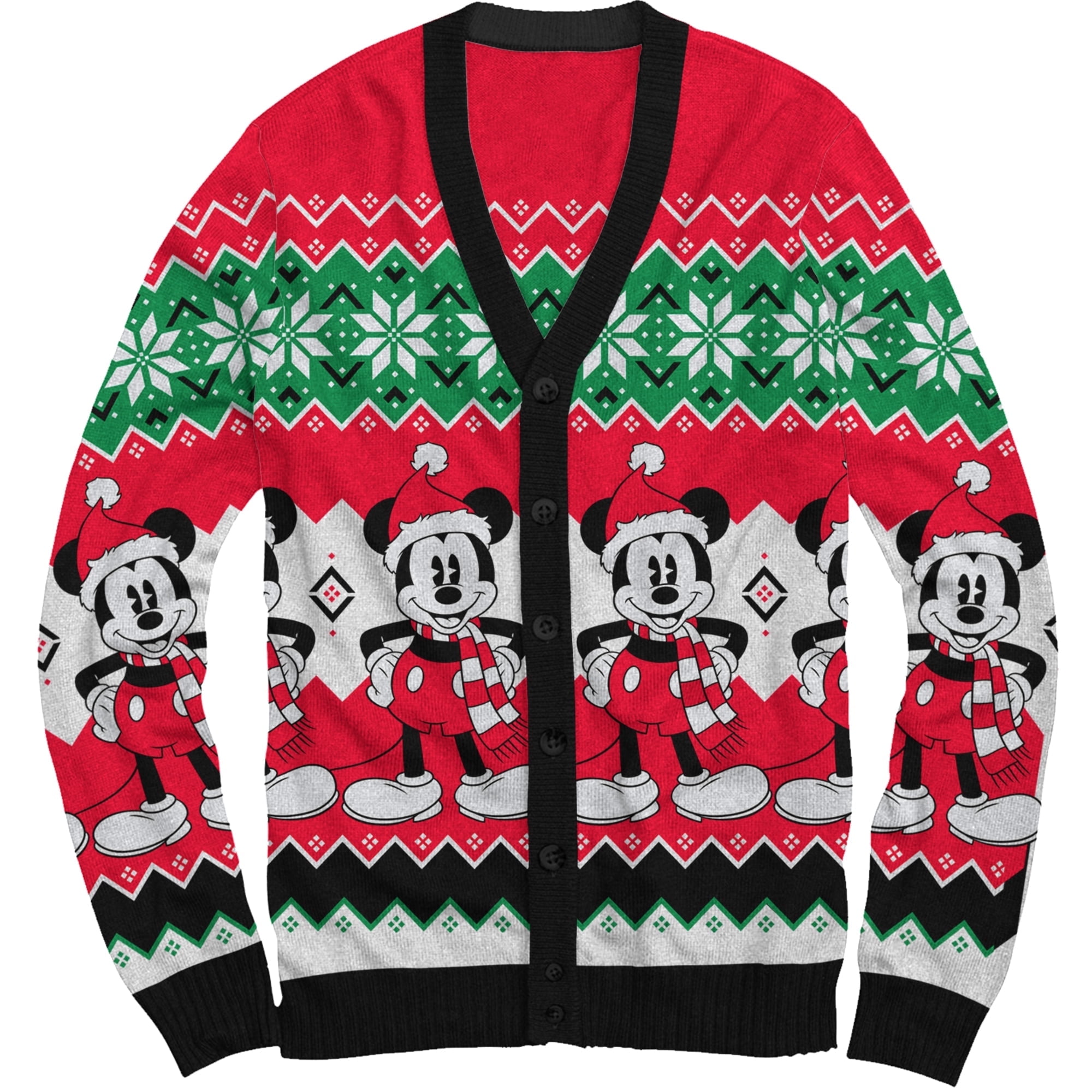 Disney's Mickey Mouse Santa Hat Holiday Cardigan Ugly Christmas Sweater ...