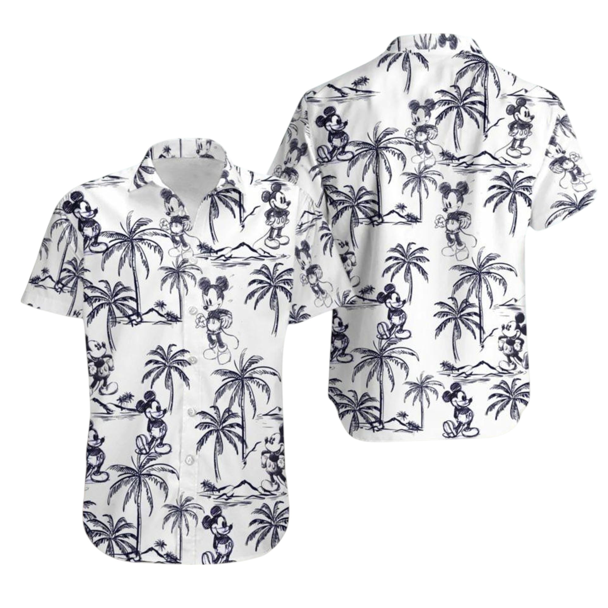 Mickey Mouse Sketch Button Shirt Palm Tree Island Aloha - Walmart.com