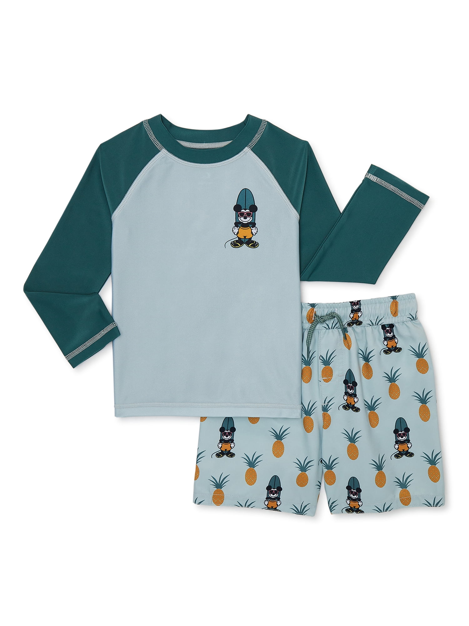 Mickey Mouse Toddler Boy Long Sleeve Rashguard and Swim Trunks Set, 2 ...