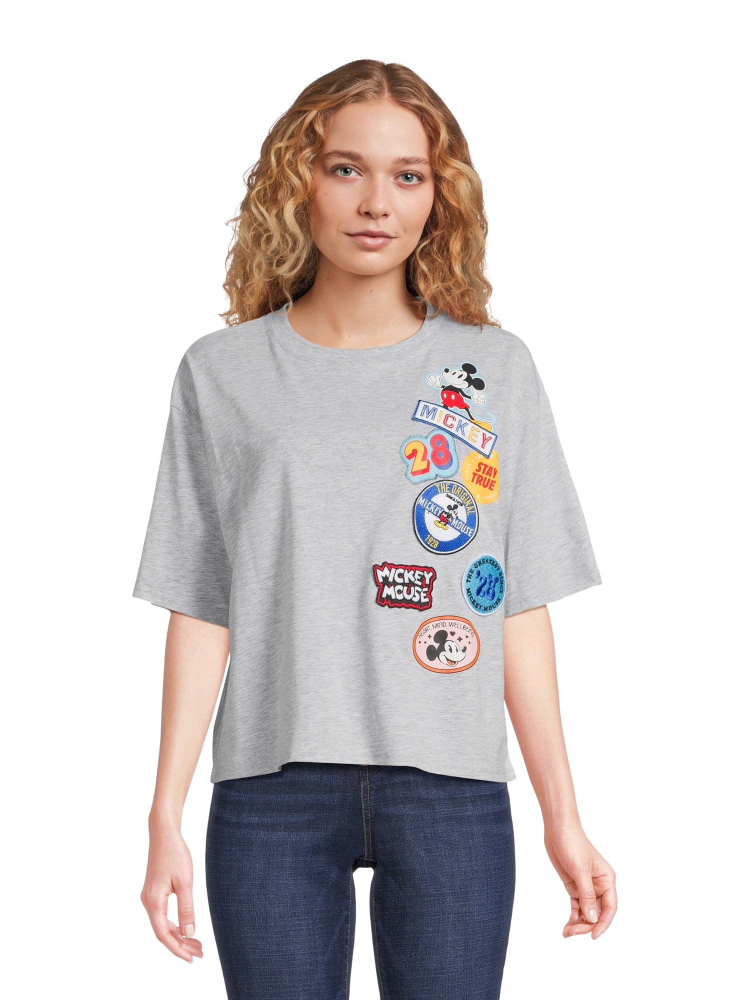 Mickey Mouse Women’s Multi Patch Graphic Tee with Short Sleeves, Sizes ...