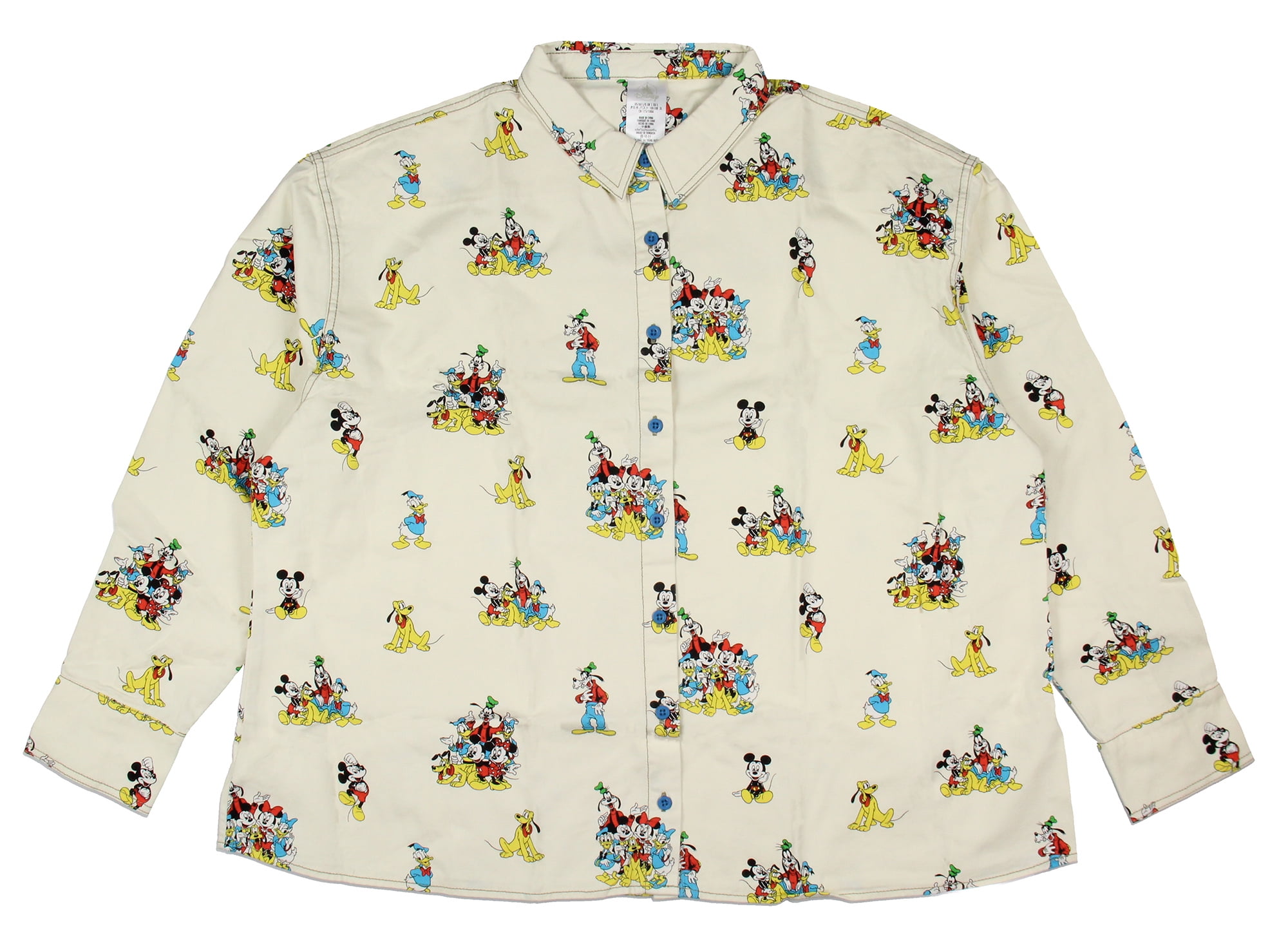Mickey Mouse and Friends Woman's Button-Up Long-Sleeve Adult Collar ...