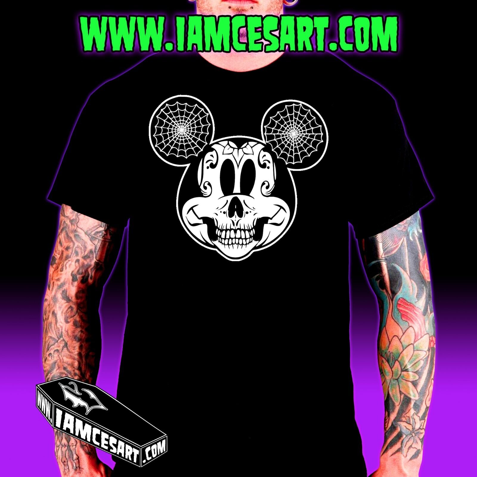Mickey Muerto Men's 100% Cotton Tee Sugar Skull Day of the dead Disney ...