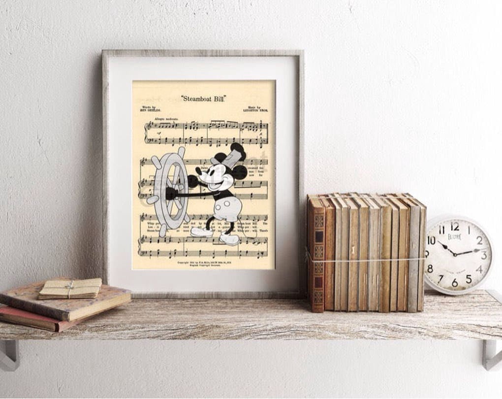 Mickey Steamboat Willie Sheet Music Art Print ,Decor For Living Room ...