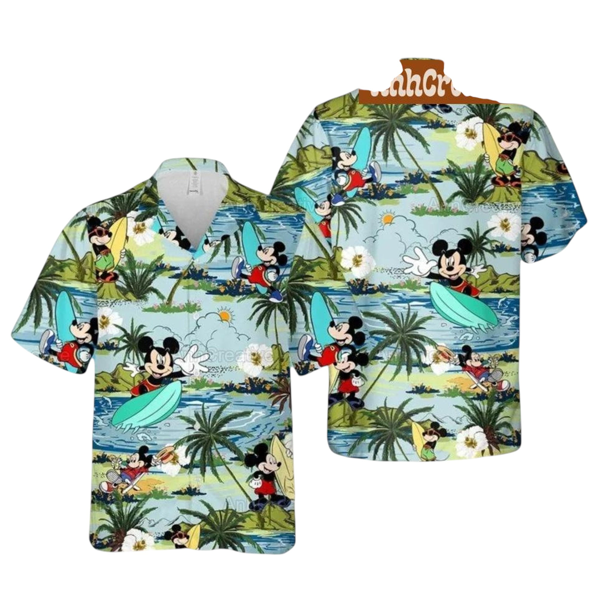 Mickey Surfing Hawaiian Shirt Disney Characters Trip - Walmart.com